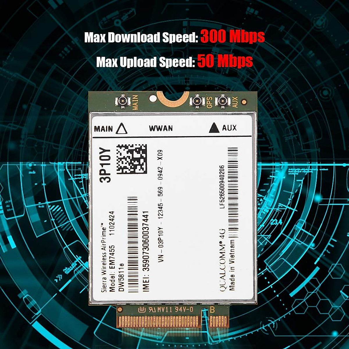 EM7455 4G Module Network Card, PCIe M.2 Replacement EM7455 Network Card for DW5811e 3P10Y 300 Mbps 4G LTE WWAN NGFF Card Module Fit for PC Laptops