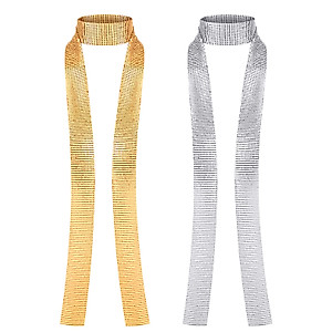 2 Pieces Sparkle Metal Sequins Neck Tie Scarf Glitter Tie Shawls Thin Skinny Tie Shawls Neckerchief for Party Evening, Beach Swimwear Party, Daily Wear(Gold and Silver)