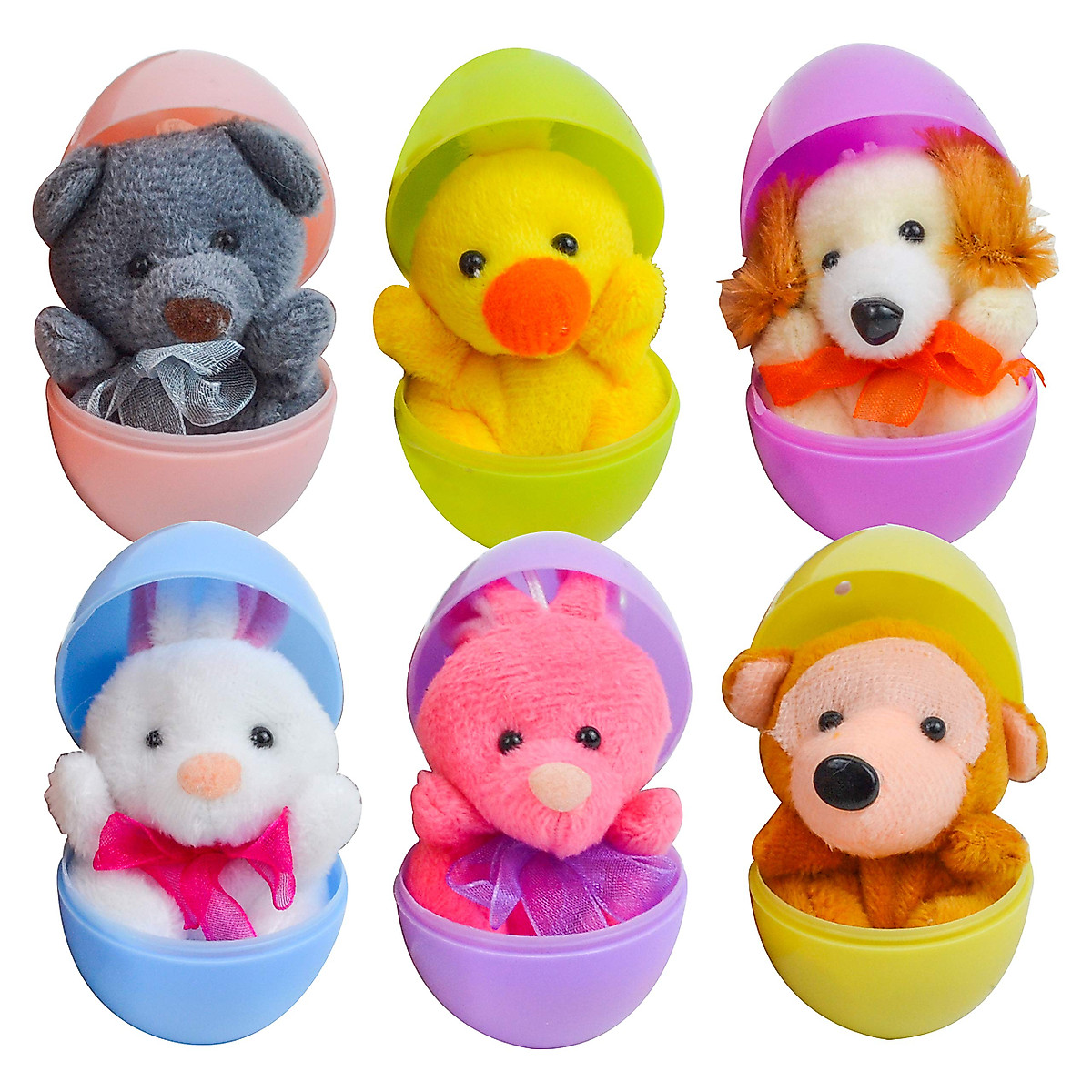 JOYIN 36 Pcs Pre-Filled Easter Eggs Filled with Plush Animal Toys for Kids Toddlers Easter Egg Hunt, Basket Stuffers Fillers, Kids Party Favor, Classroom Prize Supplies