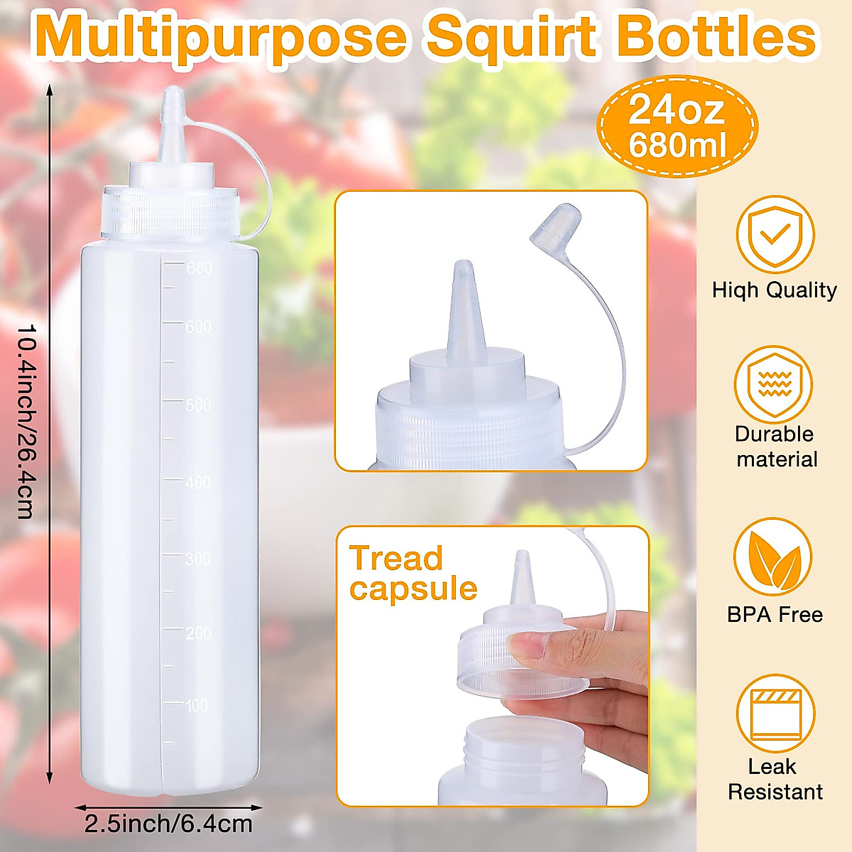 24 Pcs 24 oz Plastic Condiment Squeeze Bottles Squeeze Leak Proof Multipurpose Squirt Bottles with Twist Top Cap for Sauces Ketchup BBQ Syrup Dressings Paint Grilling Crafts Olive Oil Arts, Clear