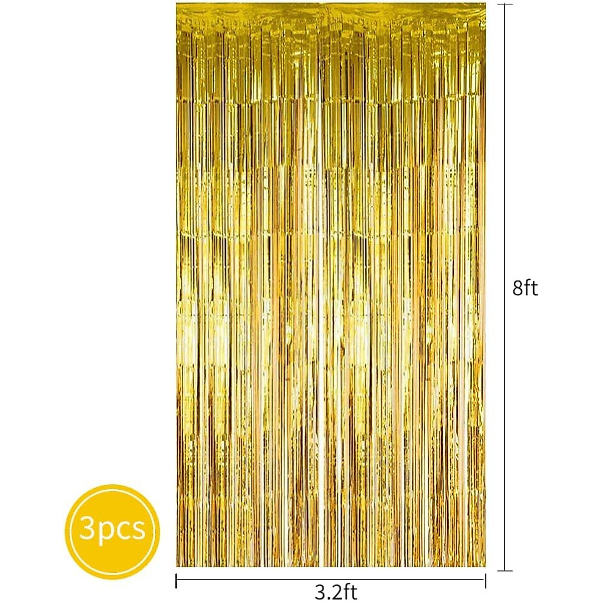 3Pcs Gold Metallic Tinsel Foil Fringe Curtains,3.2ft*8ft Gold Photo Booth Backdrop Streamer,Photo Booth Props,for Party Door Wall Curtains Bachelorette Birthday, Christmas,New Year Decorations