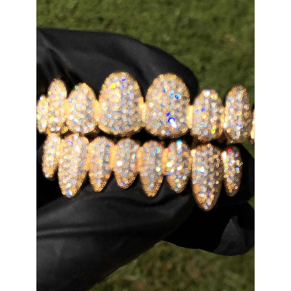 Shop-iGold 14k Gold Plated Joker Gold Grillz for Mouth Top Bottom Hip Hop Teeth Grills for Teeth Mouth Grillz for Mouth Top Bottom Hip Hop 8 Teeth Grills for Teeth Mouth Set