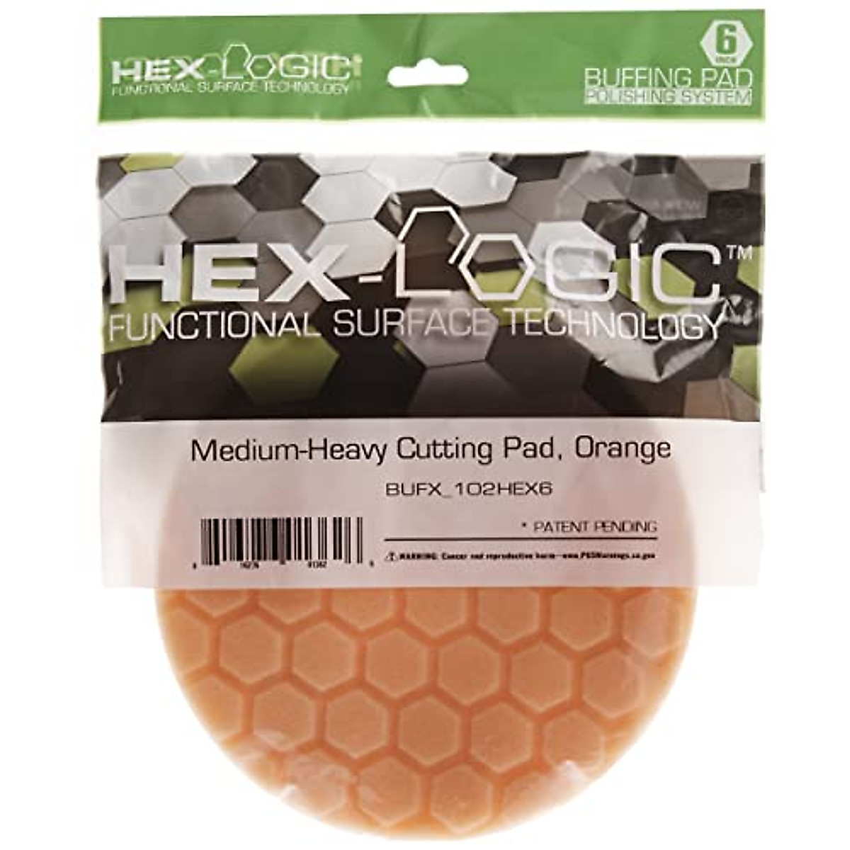 Chemical Guys BUFX_102HEX6 BUFX_102_HEX6 Hex-Logic Medium-Heavy Cutting Pad, Orange (6.5 Inch Pad made for 6 Inch backing plates), 1 Pad Included