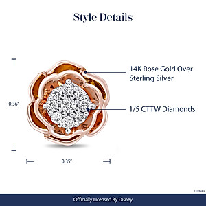 Jewelili Enchanted Disney Fine Jewelry 14K Rose Gold over Sterling Silver 1/5 Cttw Diamond Belle Rose Stud Earrings