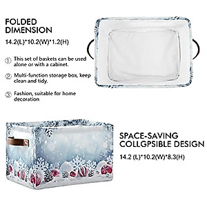 Kigai Collapsible Storage Basket with Handles, Christmas Snowflask Canvas Fabric Storage Bins Toys Clothes Organizer for Bedroom, Nursery, Shelves, Closets (1PACK)