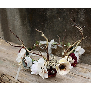 LLinfflr Deer Antler Hair Band Deer Headband with Flowers Antler Hair Hoop Flower Headband Party Cosplay Costume