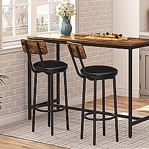 HOOBRO Bar Stools with Backrest, Set of 2 Bar Chairs, Counter Stools with PU Upholstery, Breakfast Stools with Footrest, for Kitchen, Living Room, Bar, Rustic Brown and Black BF31BY01