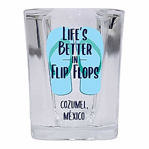 Cozumel México Souvenir 2 Ounce Square Shot Glass Flip Flop Design
