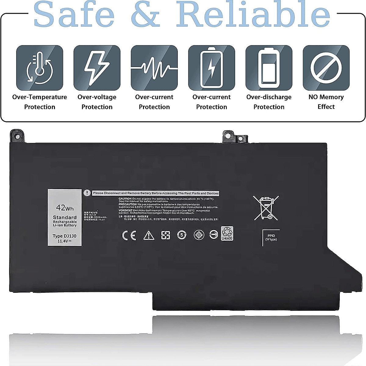 JGTM DJ1J0 42Wh Laptop Battery for Dell Latitude 7000 Series 12 13 14 7290 7280 7380 7390 7490 7480 E7280 E7290 E7380 E7390 E7480 DJ1JO C27RW PGFX4 ONFOH 451-BBZL Replacement Li-ion Battery 11.4V