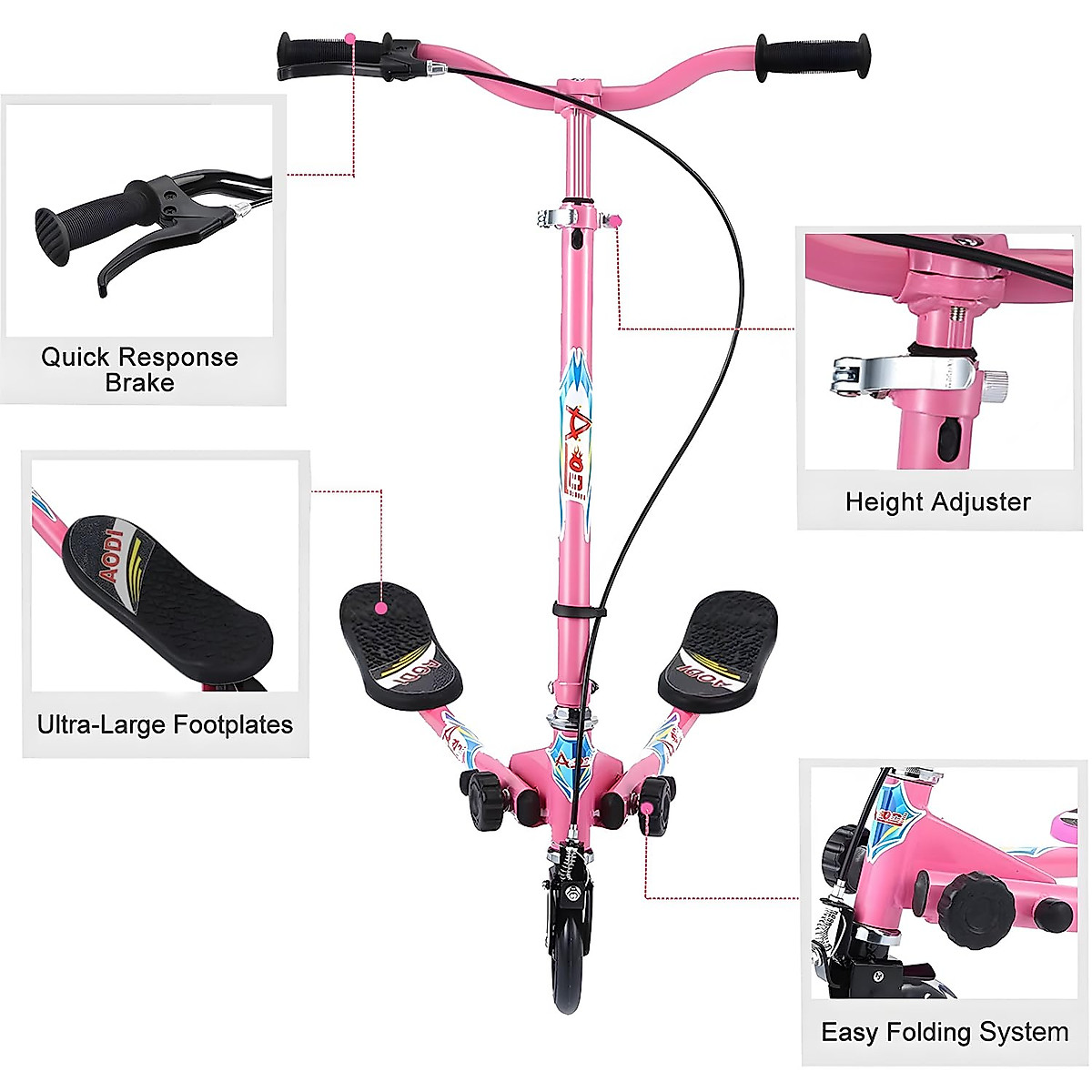 SANSIRP Swing Scooter for Kids, 3 Wheels Wiggle Scooter Foldable Self-Propelling Drift Kick Speeder Scooter with 3-Level Adjustable/LED Wheels for Boys Girls Ages 3-8