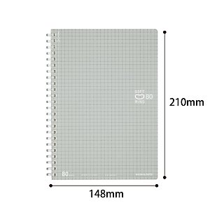 Kokuyo Spiral Graph Notebook, 8.3'' x 5.8'' Business Journal A5 Soft Ring Notebooks with 5mm Grid Ruled, 80 Perforated Sheets, Sliver 1 Subject Notebook, Note Take for Work. Japan Import(SU-SV338S5-C)