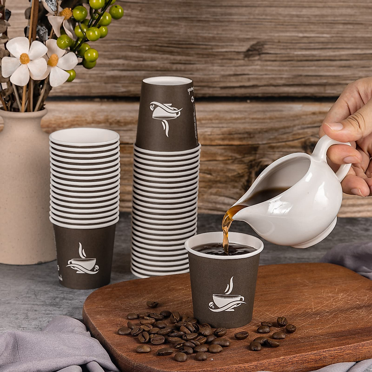 LITOPAK 500 Pack 4 oz Paper Cups, Brown Disposable Hot Coffee Cups for Party, Picnic, Travel, and Events