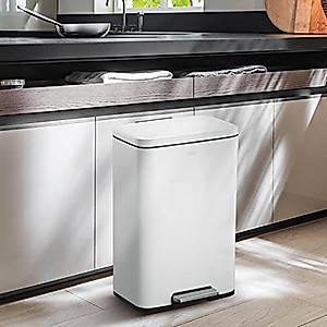 EKO Madison Matte White 50 Liter/13.2 Gallon Step Trash Can with Inner Liner - Fingerprint Resistant Finish