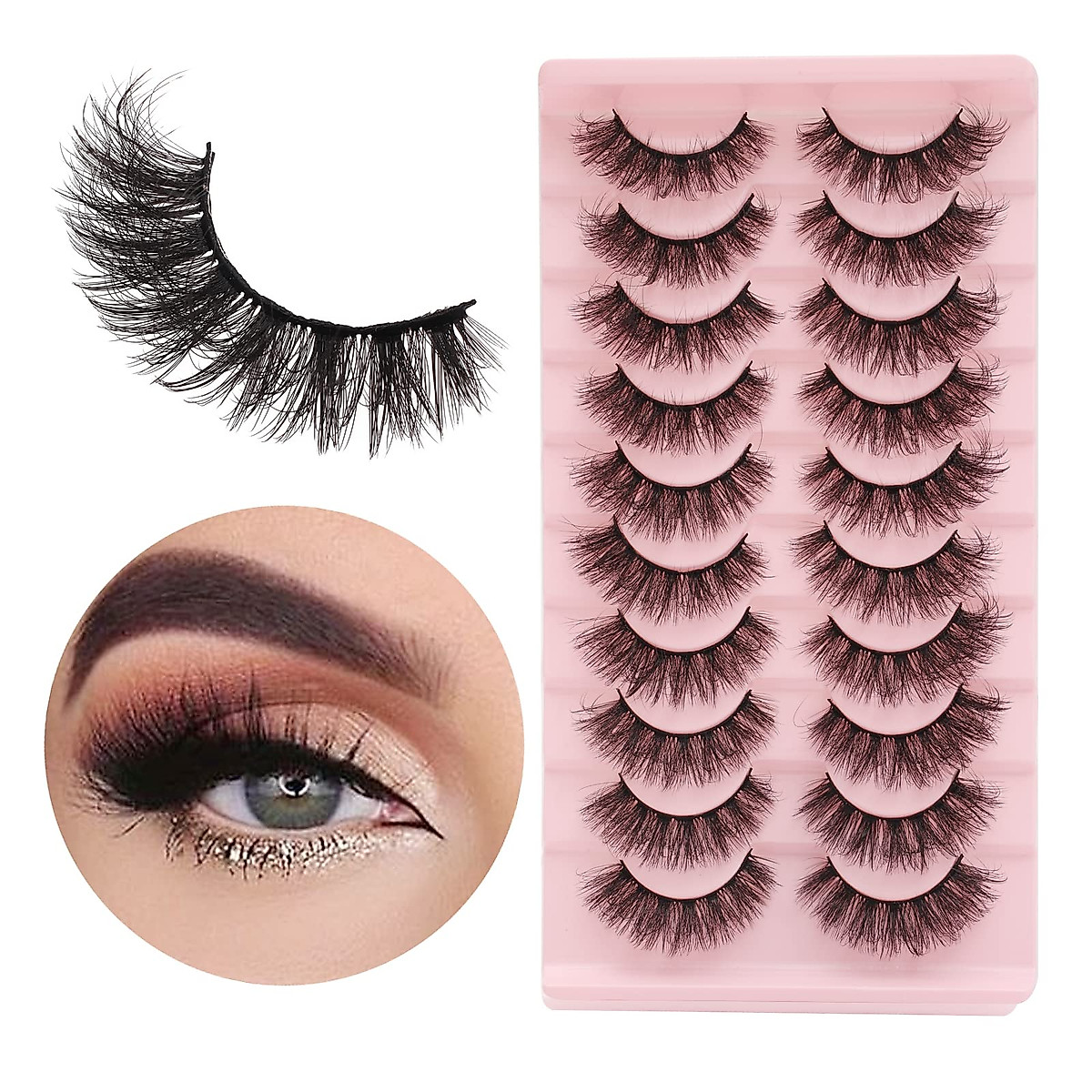 MilyBest Lashes False Eyelashes Faux Mink Cat Eye Lashes Fluffy Pestañas Postizas Wispy D Curl Volume Lashes Look Like Extension Pack Fake Eyelashes 10 Pairs