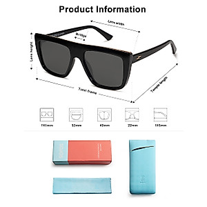 SOJOS Classic Trendy Flat Top Sunglasses for Women Men Designer UV400 Sunnies SJ2250, Black/Grey