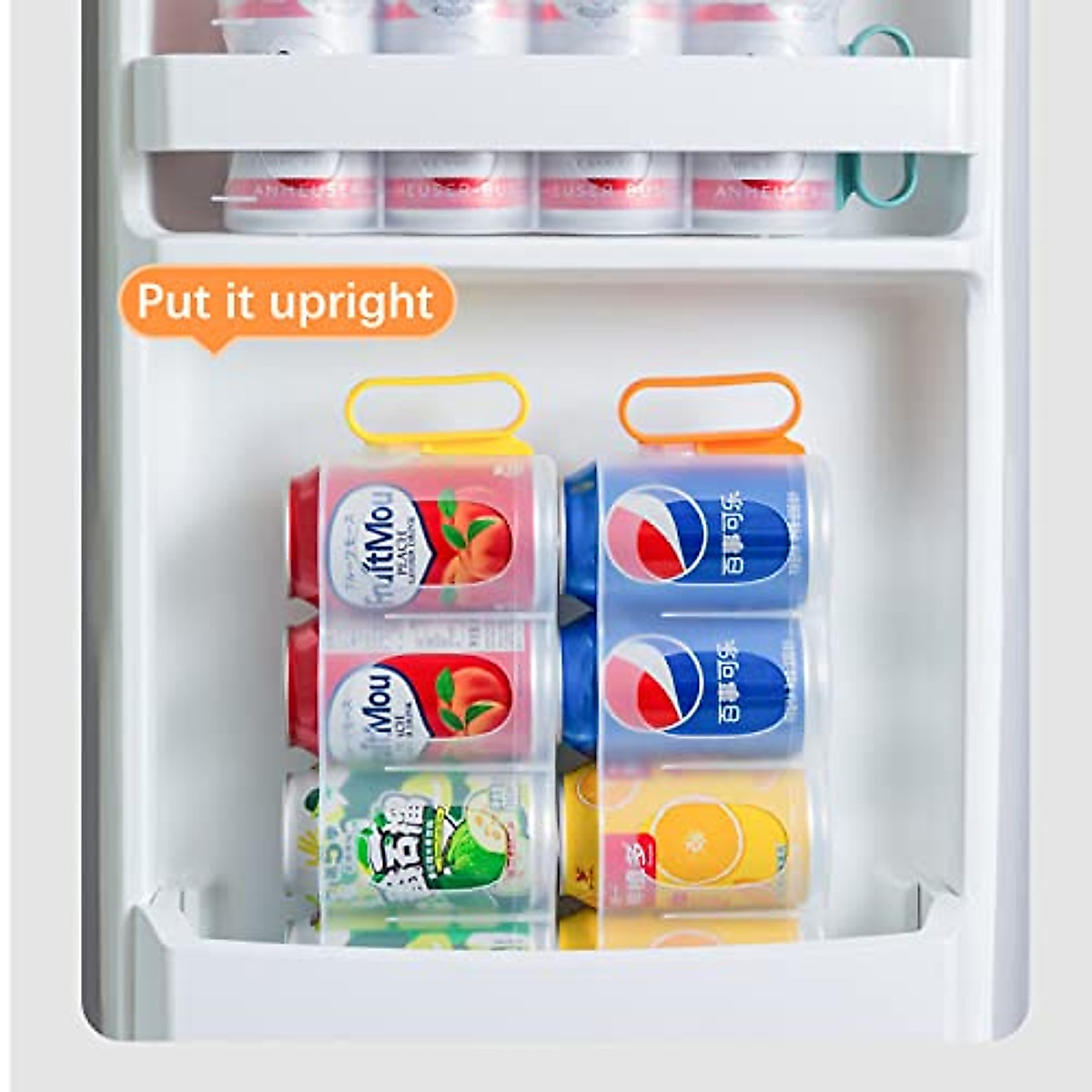 DNIEBW Refrigerator Organizer Bins 3 Pack Soda Can Organizer for Refrigerator Clear Stackable Can Holder Dispenser with Handle for Fridge, Pantry, Freezer - Canned Food Pantry Storage Rack 12 Cans