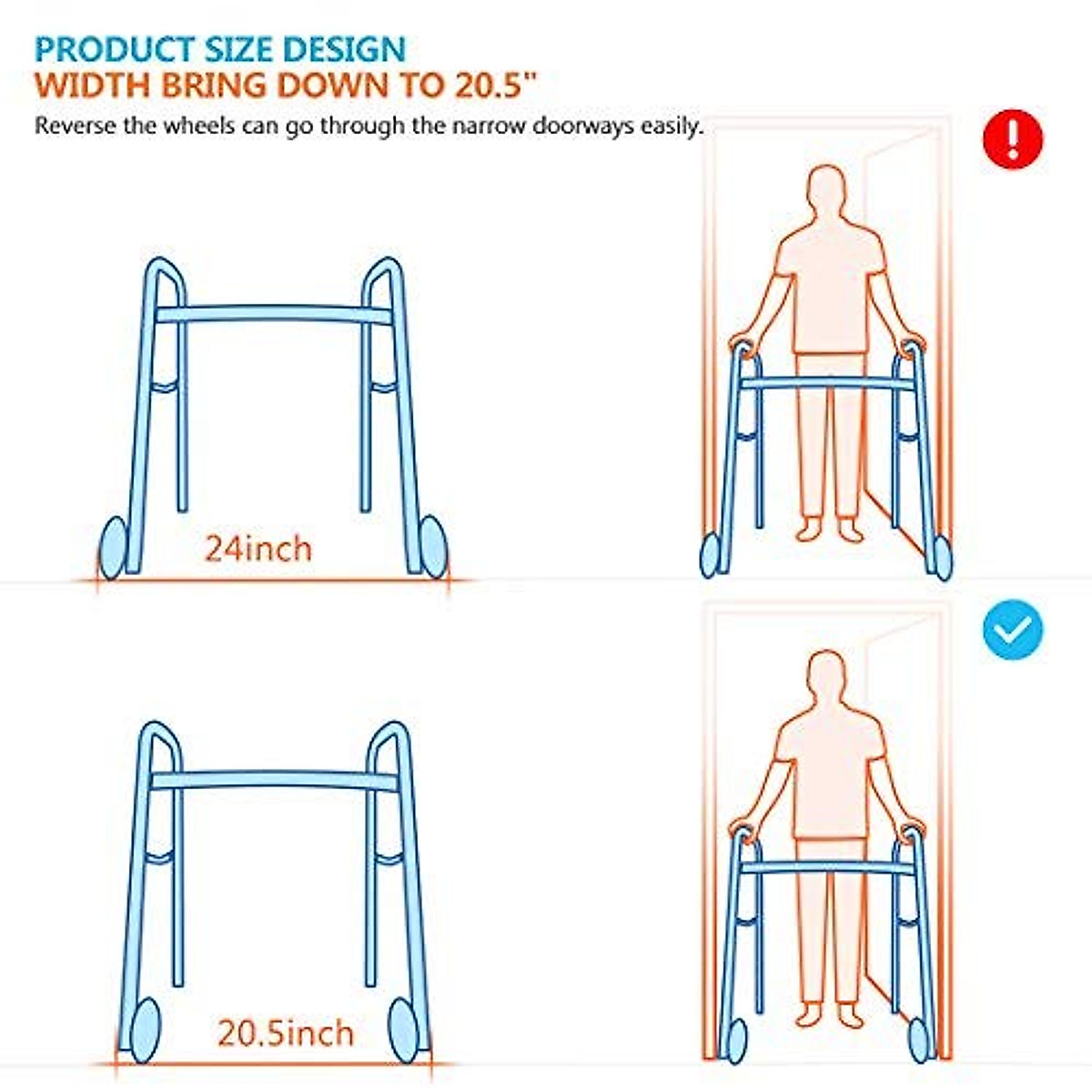 OasisSpace Compact Folding Walker, with Trigger Release and 5 Inches Wheels for The Seniors [Accessories Included] Narrow Lightweight Supports up to 350 lb