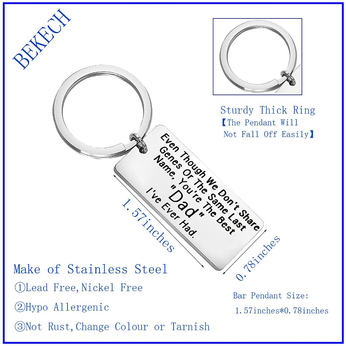 BEKECH Stepdad Gifts Step Dad Keychain from Stepdaughter Stepson Step Father Key Chain Idea Dad Birthday Gift Father-in-Law Gifts