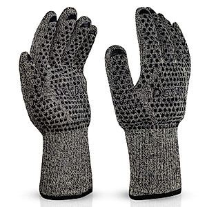 BBQ Gloves 1472℉ Heat Resistant Oven Gloves, DEYAN Kitchen Silicone Non-Slip Oven Mitts, Outdoor Cooking Glove for Barbecue, Smoker & Camping 1 Pair, 12 Inch (Black Silicone)