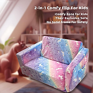 Asou Kids Sofa Toddlers Sofa with Blanket Glow in The Dark Kids Couch Fold Out Toddlers Play Couch 2 Seats Couch for Kids Toddlers