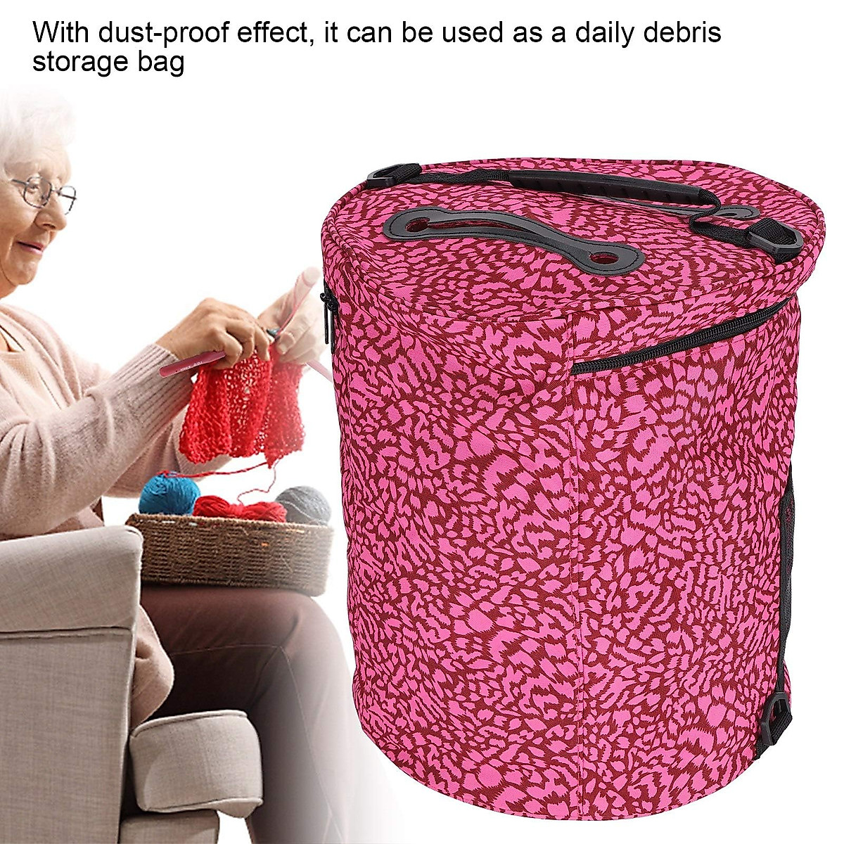 XHTLLO Crochet Bag, Cylindrical Knitting Bag Yarn Storage Organizer, Portable Yarn Organizer Crochet Bag with Detachable Carrying Strap, Crochet Supplies Gift