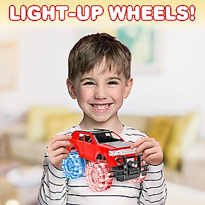 ArtCreativity Light Up Red Monster Truck Toy, 1 Piece, 8 Inch Toy Monster Truck with Flashing LED Tires and Batteries, Push n Go Car Toys for Kids, Fun Gift for Boys & Girls Ages 3 and Up