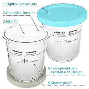 VanlonPro 24oz Ice Cream Pints Containers 4 Pack, Replacement for NC500 Series Ninja Creami Deluxe Ice Cream Makers, Reusable, BPA-Free, Dishwasher Safe, Airtight, Leaf-Proof (with 2 replaceable Lids)