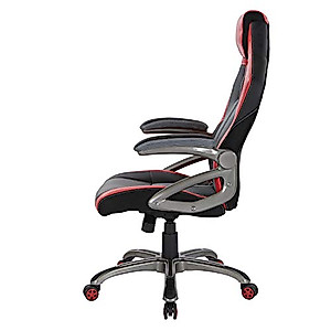 OSP Home Furnishings Mesh and Bonded Leather Adjustable Race Car Office Chair, Charcoal Grey and Red