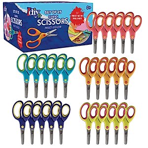 Idiy Kid's Scissors Class Value pack Value (25pc) - 5" Soft Grip Blunt Tip Safety Easy Cut Scissors-Elementary Projects, Summer Camps, Class Arts & Crafts Back to School Supplies for Children, Teacher