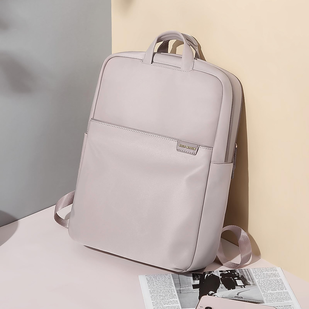 GOLF SUPAGS Travel Laptop Backpack for Women Anti Theft Slim Durable College Bookbag Business Computer Bag Fit 15.6 Inch Notebook (Pinkish Grey, 15.6 Inch)