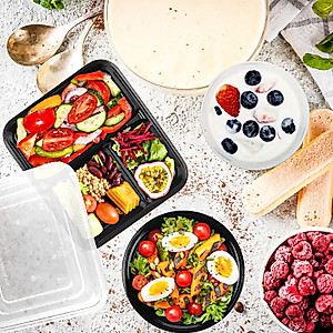 50 PACK, 32 oz. Meal Prep 3 Compartment Containers, Extra Large & Thick Food Storage Containers with Lids - BPA Free Stackable Microwavable & Dishwasher Safe, Travel, To Go, Bento Box, Black