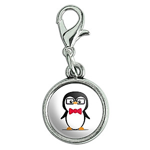 GRAPHICS & MORE Cartoon Penguin with Bow Tie and Glasses Antiqued Bracelet Pendant Zipper Pull Charm with Lobster Clasp