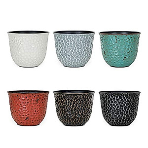 Worth Garden Plastic Round 8 Inch Planters for Indoor Plants Set of 6 Outdoor Resin Flower Pots Colorful with Drainage Hole Rubber Plug Retro Appearance Home Christmas Decorative Containers Multicolor