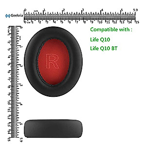Geekria QuickFit Protein Leather Replacement Ear Pads for Anker Soundcore Life Q10, Q10 BT Headphones Earpads, Headset Ear Cushion Repair Parts (Black/Red)