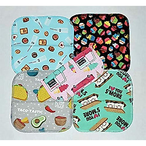 1 Ply Printed Flannel 8x8 Inches Little Wipes Set of 5 Snack Attack