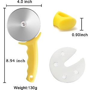 4-Inch Super Sharp Pizza Cutter Wheel,Stainless Steel Large Blade Pizza Cutter with Cover,Premium Kitchen Pizza Slicer with Good Grips Handle,Easy to Clean and Dishwasher Safe-Yellow
