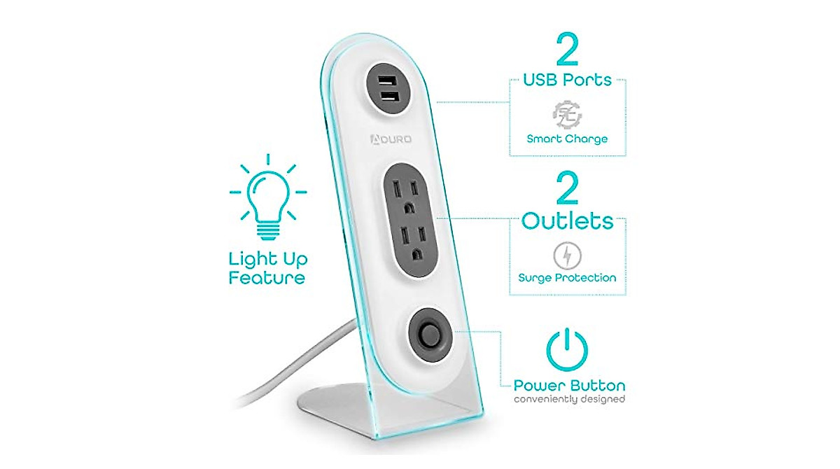 Aduro Dual USB Power Strip with Surge Protection & Charging Hub