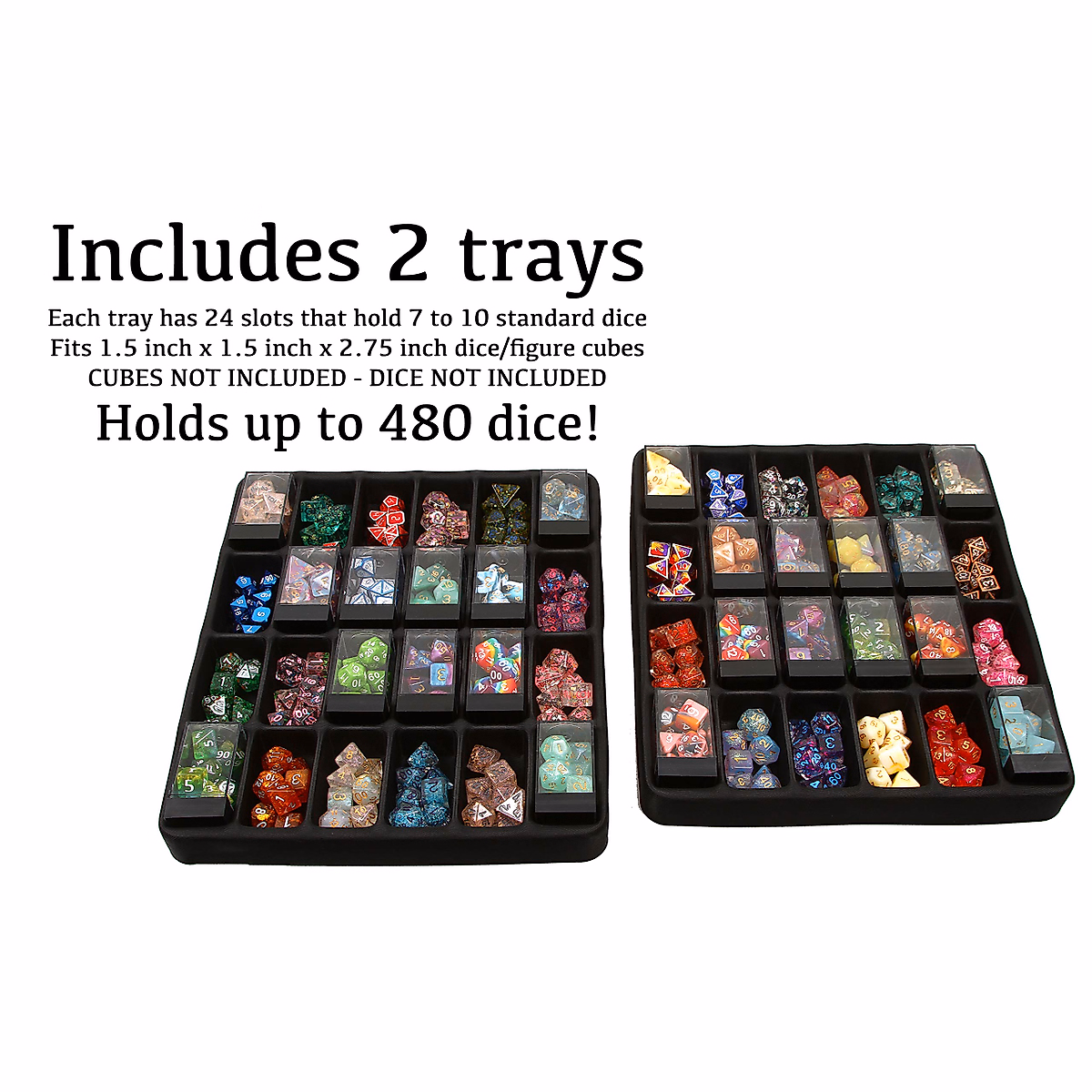 Forged Dice Co. Double Dice Tray Dice Case - Holds 40 Plastic Dice Storage Cubes or 14 Dice Per Section up to 560 Total Dice - Dice Tray and Display Case Compatible with Chessex Cubes and DnD Dice