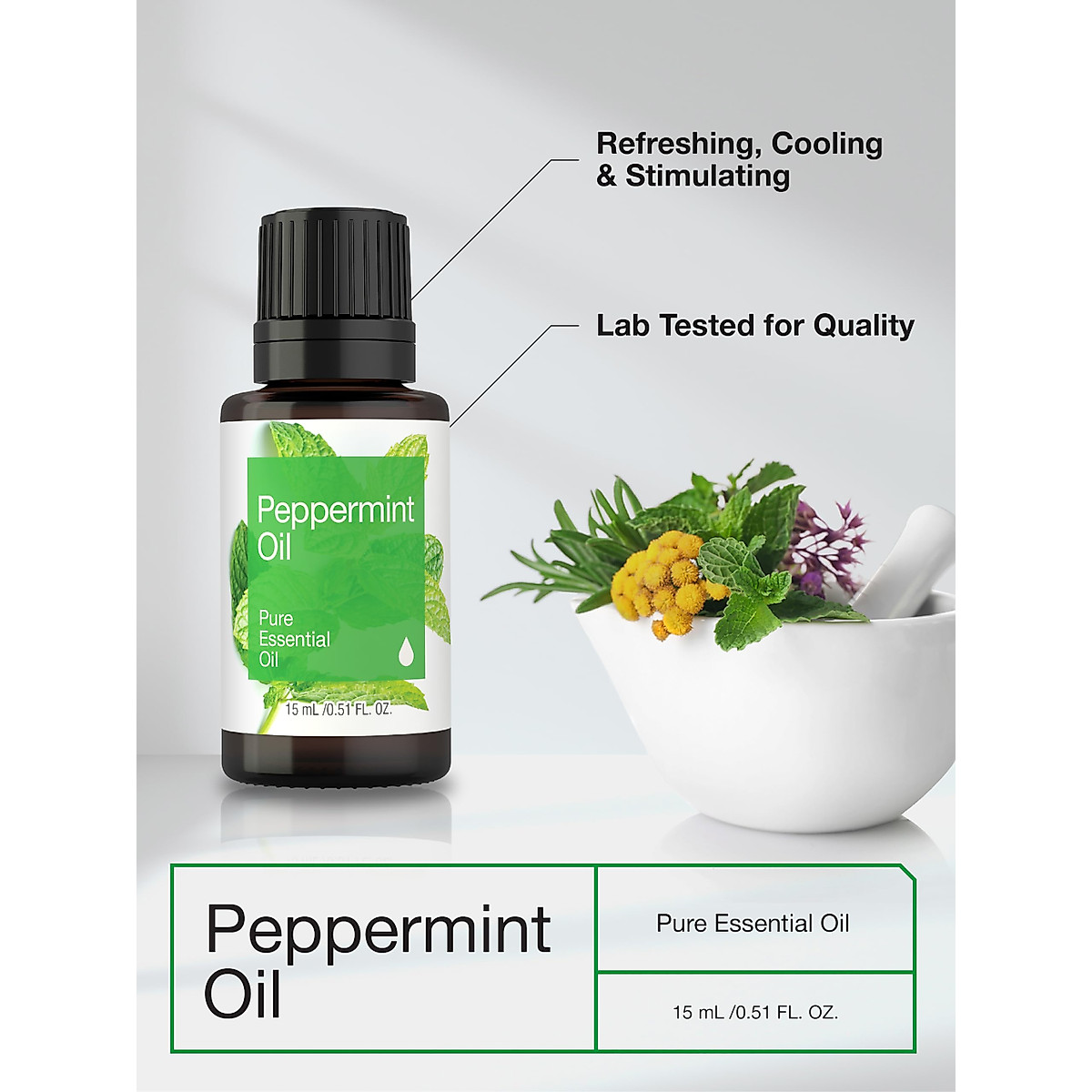 Horbäach Peppermint Essential Oil | .51 fl oz (15mL) | for Massage, Bath & Diffuser