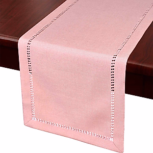 Grelucgo Handcrafted Solid Color Dining Table Runner, Dresser Scarf, Double-Hemstitched (Pink, 14 x 72)