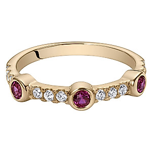 PEORA Created Ruby Stackable Ring in Rose-Tone Sterling Silver, Bezel Half Eternity Band for Women, 1.9mm Size 5
