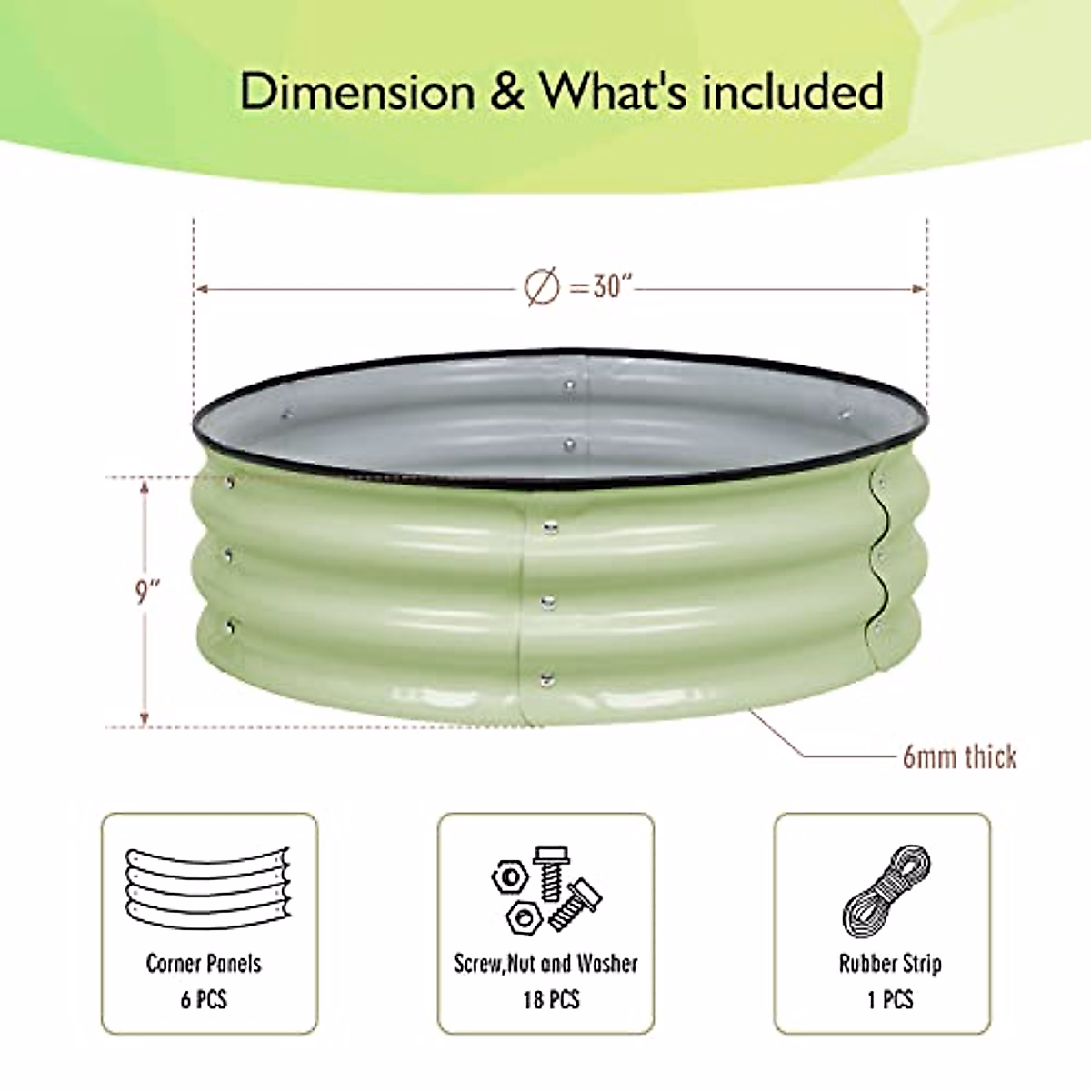 Aoodor 9'' Tall Aluzinc Metal Raised Garden Bed 30'' Round, Outdoor Garden Planter Box for Vegetable Flower Herb - Olive Green