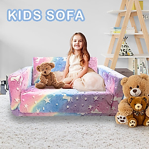 Asou Kids Sofa Toddlers Sofa with Blanket Glow in The Dark Kids Couch Fold Out Toddlers Play Couch 2 Seats Couch for Kids Toddlers