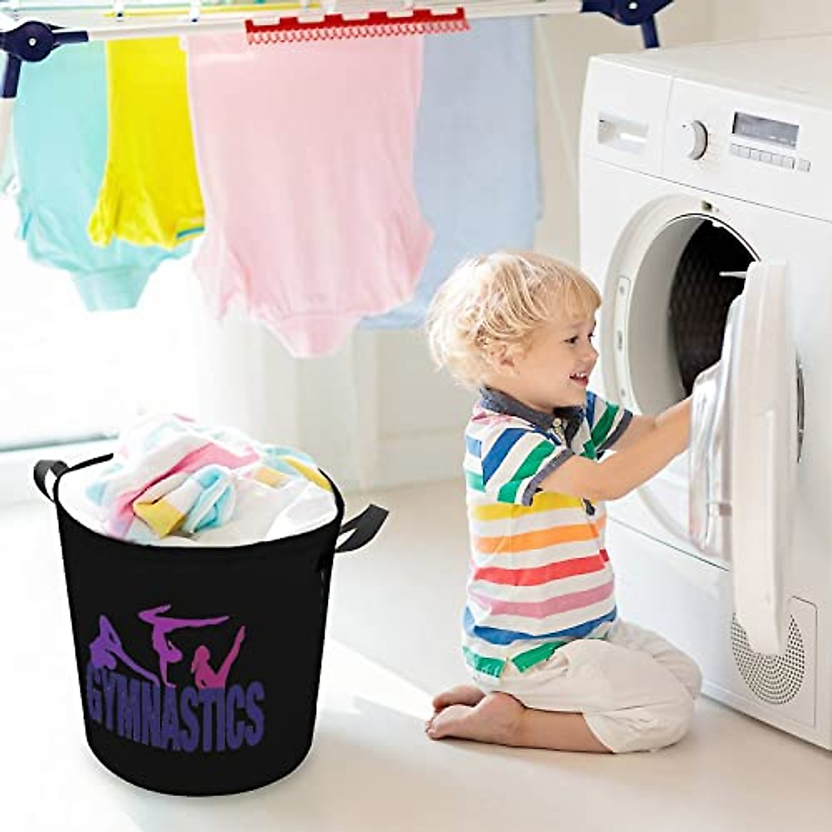Gymnastics Foldable Laundry Basket Waterproof Hamper Storage Bin Bag with Handle 16.5"x 16.5"x 17"