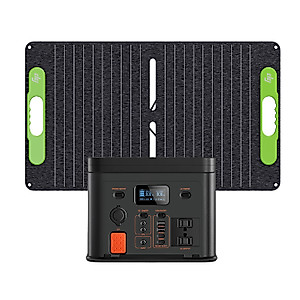 Solar Generator 320W Portable LiFePO4 Power Station 320Wh and Solar Panel 60W with 2 AC Outlet 110V/300W(Peak 480W), Solar Mobile Battery Backup for Outdoors Camping Travel Hunting Home Emergency