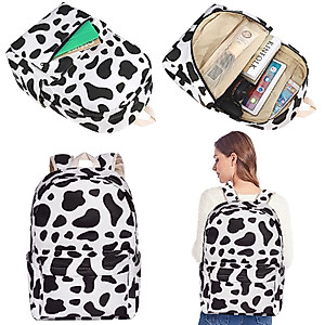 Cow Print School Backpack for Girls, Kids Teen School Bags Bookbags with Lunch Box and Pencil Case