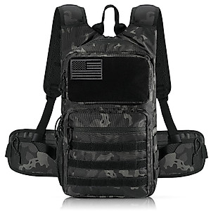 Tactical Hydration Pack Backpack, Military Molle Water Backpack for Hiking Running Cycling Climbing Hunting Fishing(No Water Bladder Included) (Black camo)