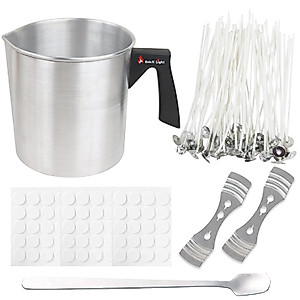 EricX Light Candle Making Kit, 60pcs Candle Wicks, 60pcs Candle Wicks Sticker, 1pc Candle Wax Pouring Pot, 2pcs 3-Hole Wicks Centering Devices, 1pc Mixing Spoon, DIY Candles Craft Tools