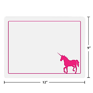 Dry Erase Board Unicorn 9 x 12 Inches School Learning Tool, Grade School or Homeschool Teaching Aid, Pink