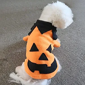 Dog Cat Halloween Customes Fleece Pumpkin Sweater Cute for Small Puppies with Button Closure Easy to Wear for Small Medium Pets (Medium)